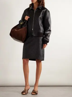 Bottega Veneta Intrecciato Leather Bomber Jacket - Brown