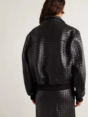 Bottega Veneta Intrecciato Leather Bomber Jacket - Brown