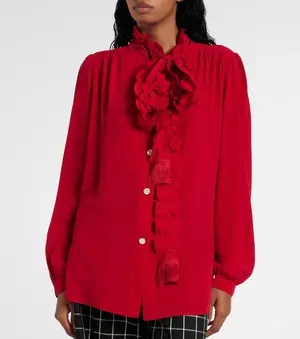 Valentino Garavani Ruffled Silk Crepe De Chine Blouse - Red