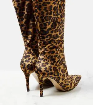 GIANVITO ROSSI 85 Leopard-print Velvet Knee-high Boots