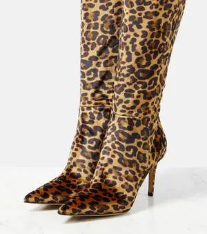 GIANVITO ROSSI 85 Leopard-print Velvet Knee-high Boots