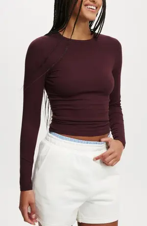 COTTON ON All Day Crew Long Sleeve - Choc Cherry
