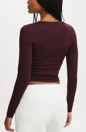 COTTON ON All Day Crew Long Sleeve - Choc Cherry