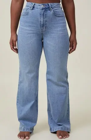 COTTON ON Curvy Straight Stretch Wide Jeans Bells Blue