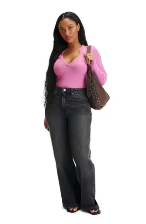 COTTON ON Curvy Straight Stretch Wide Jeans - Slate Black