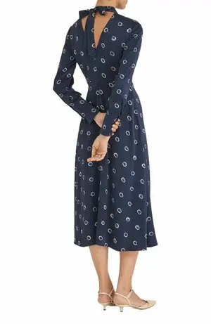Rebecca Taylor Hazy Dot Printed Tie Neck Dress