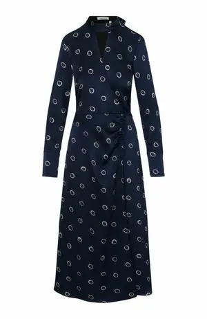 Rebecca Taylor Hazy Dot Printed Tie Neck Dress - Navy Combo