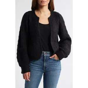 Wit & Wisdom Blouson Sleeve Cable Knit Cardigan - Black