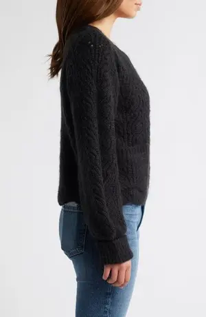 Wit & Wisdom Blouson Sleeve Cable Knit Cardigan - Black