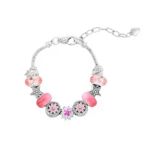 DONATELLO GIAN Crystal Flower Charm Bracelet - Pink