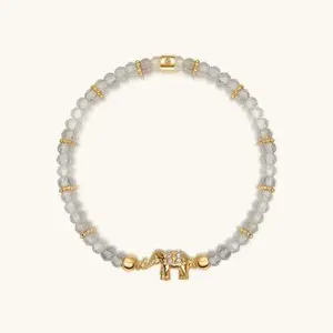 KARMA AND LUCK Labradorite Elephant Charm Bracelet - Grey/gold