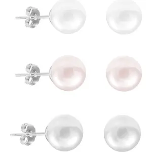 DONATELLO GIAN Pearl Stud Earrings 3 Pack - Silver