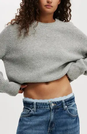 COTTON ON Rib Crop Crew Neck Sweater