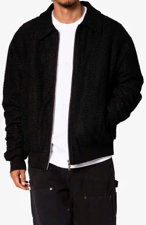 Mnml Open Stitch Knit Bomber Jacket