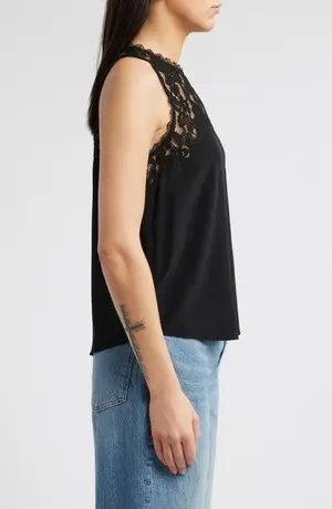 Wit & Wisdom Lace Yoke Tank - Black
