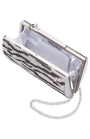 Nina Lea Frame Clutch - Black-white