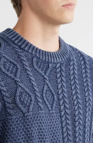 SCHOTT Stonewash Patchwork Cotton Sweater - Navy