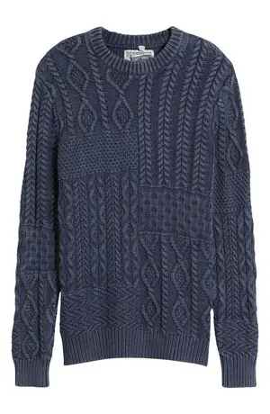 SCHOTT Stonewash Patchwork Cotton Sweater - Navy