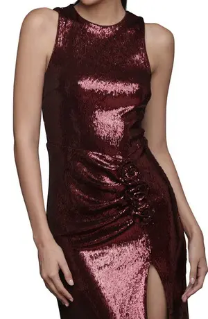 Avec Les Filles Sequin Slit Dress - Merlot