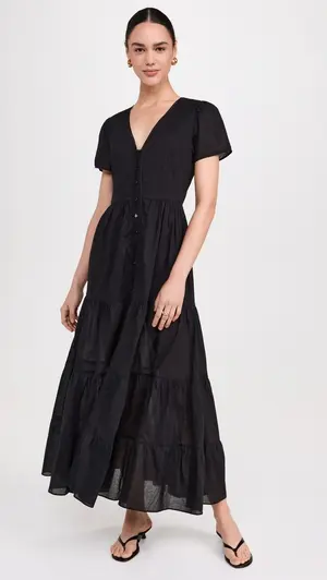 Playa Lucila Button Maxi Dress - Black
