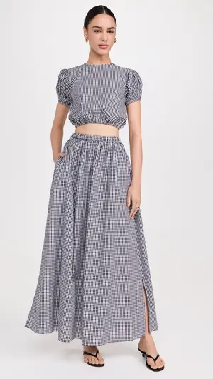 Playa Lucila Gingham Puff Sleeve Top - Black Gingham