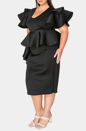 L I V D Kira Neoprene Peplum Dress - Black