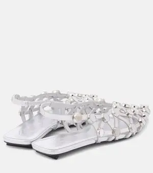 Attico Grid Leather Ballet Flats - Silver