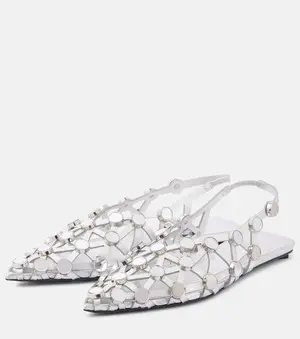 Attico Grid Leather Ballet Flats - Silver