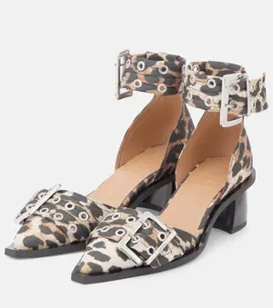 GANNI Leopard-print Satin Pumps