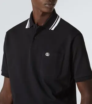 Gucci Gg Web Cotton-blend Polo Shirt - Black