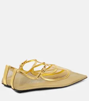 Attico Juno Mesh Mary Jane Flats - Gold