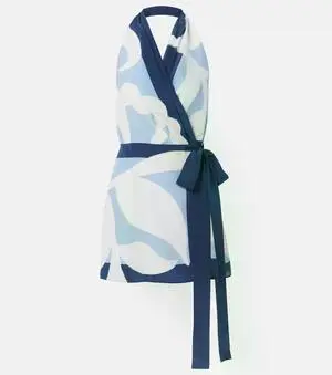 SIR THE LABEL Sir Portia Printed Silk Satin Wrap Dress - Blue