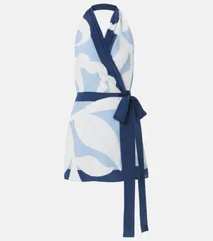 Sir The Label Portia Printed Silk Satin Wrap Dress - Blue