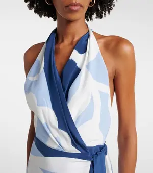 SIR THE LABEL Sir Portia Printed Silk Satin Wrap Dress