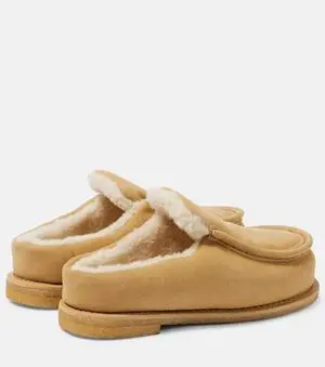 JW Anderson Shearling-lined Suede Mules - Yellow