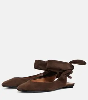 Attico Cloe Suede Slingback Flats - Brown