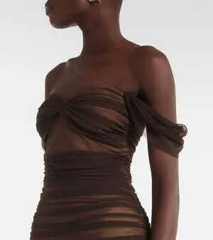 Norma Kamali Walter Ruched Mesh Gown