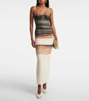 SIR. Breeze Striped Ruched Mesh Midi Dress
