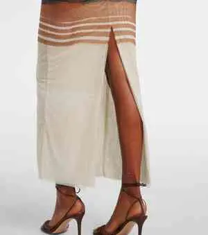 SIR. Breeze Striped Ruched Mesh Midi Dress