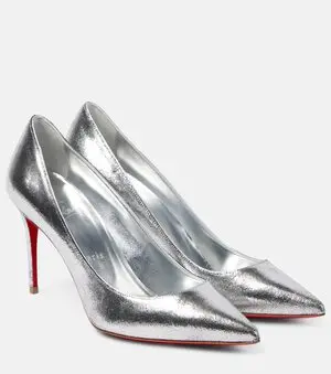CHRISTIAN LOUBOUTIN Kate 85 Metallic Leather Pumps - Silver