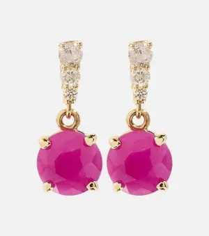 STONE AND STRAND 14kt Gold Ruby And Diamond Earrings - Red