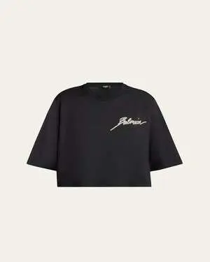 Balmain Balmain Crystal Logo Cropped T-Shirt - Black Crystal