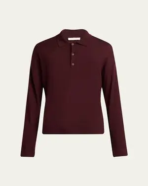 THE ROW Men's Miso Wool Polo Shirt - Port Red