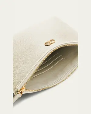 Valentino Garavani Vlogo Medium Leather Flat Pouch Bag - Light Ivory