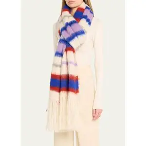 THE ELDER STATESMAN Thistle Striped Fur Scarf
