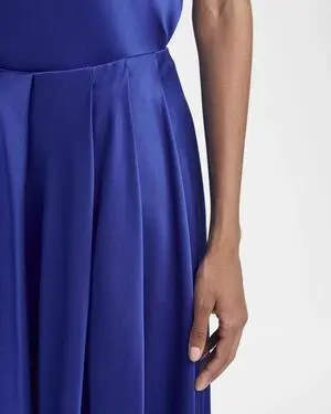 Giorgio Armani Double Silk Satin Pleated Midi Skirt - Blue