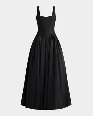 Zac Posen Drop-Waist Taffeta Bustier Gown - Black | Editorialist