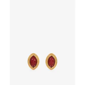 HEAVEN MAYHEM Engraved Stud Earrings - Gold / Wine
