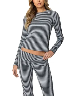 EDIKTED Kaeli Stripey Long Sleeve T-shirt - Navy