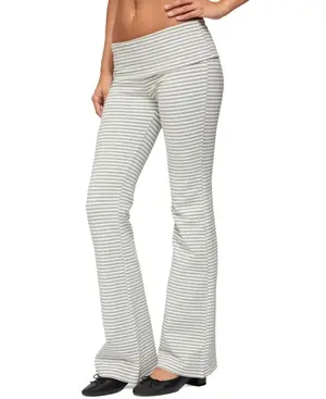 EDIKTED Kaeli Stripey Flared Leggings - Gray-and-white